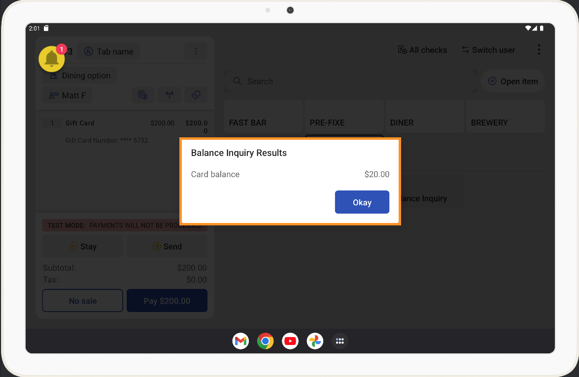 Toast POS: How To Make A Balance Inquiry - Voucher Connect